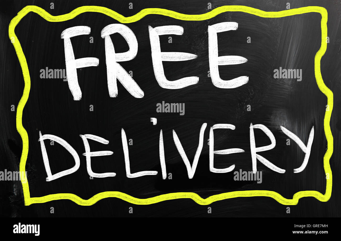 Free delivery handwritten with white chalk on a blackboard Stock Photo ...