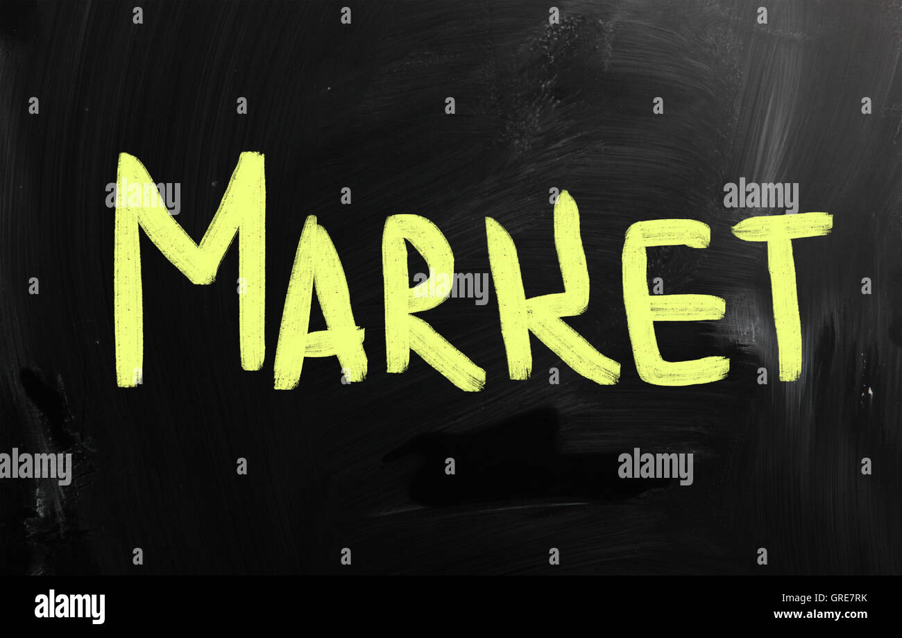Market handwritten with white chalk on a blackboard Stock Photo - Alamy