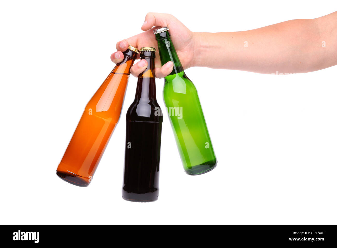 Hand holding glass bottle beer alcohol Cut Out Stock Images & Pictures ...