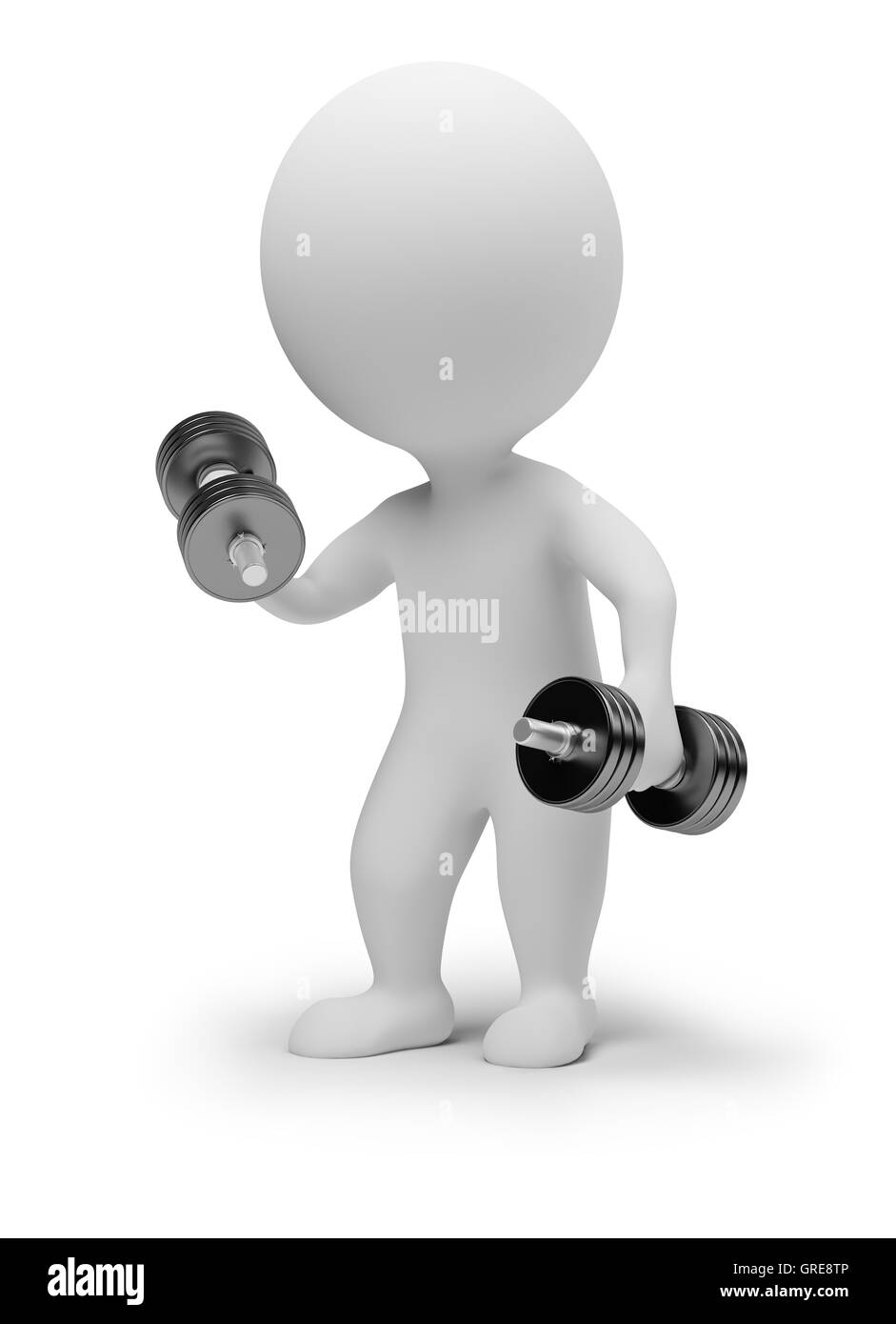 3d small people - dumbbells Stock Photo - Alamy