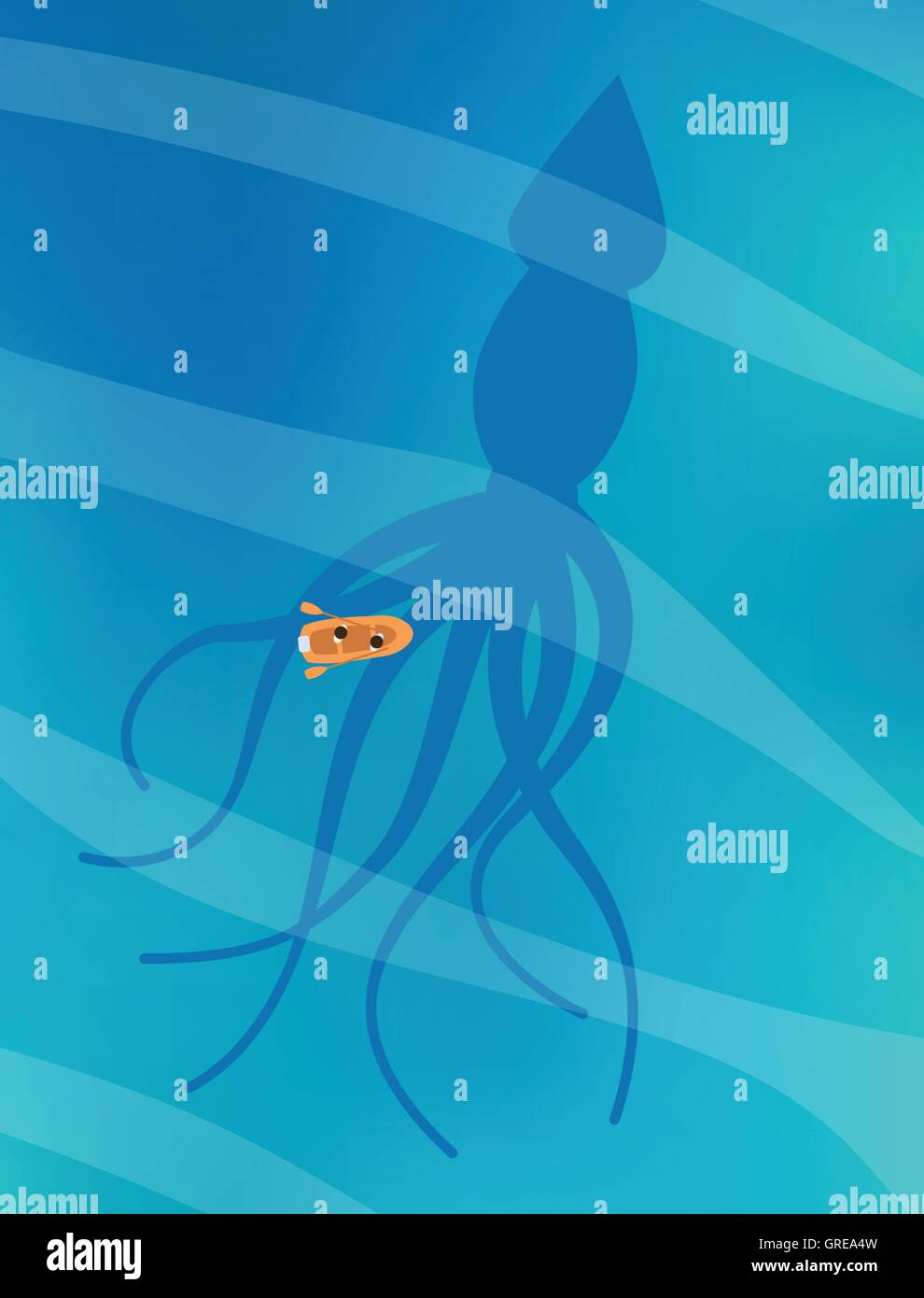 Small boat swimming above giant squid top view Stock Vector Image & Art ...