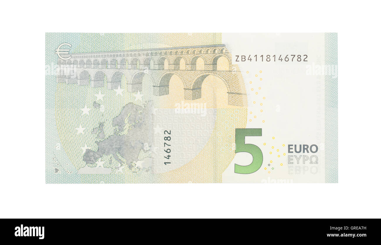 Close-up of a 5 euro bank note, isolated Stock Photo - Alamy