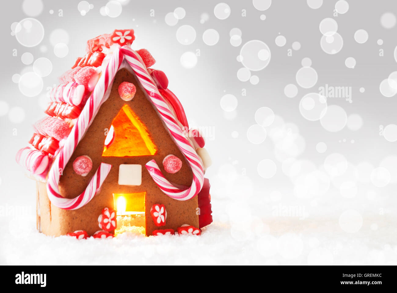 Gingerbread House, Silver Background With Bokeh, Copy Space Stock Photo ...