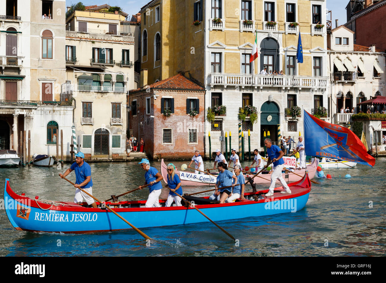 Venice, Italy - September 4, 2016: Historical ships open the Regata ...