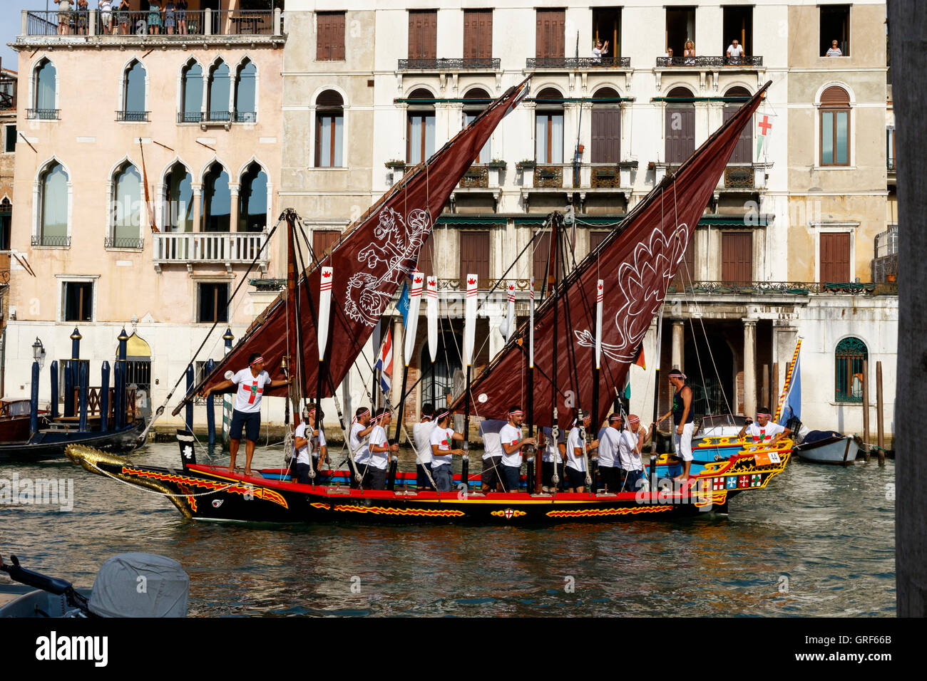 Venice, Italy - September 4, 2016: Historical ships open the Regata ...