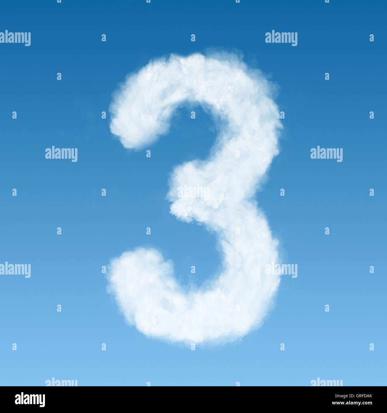 number three made of white clouds on blue background, not render ...