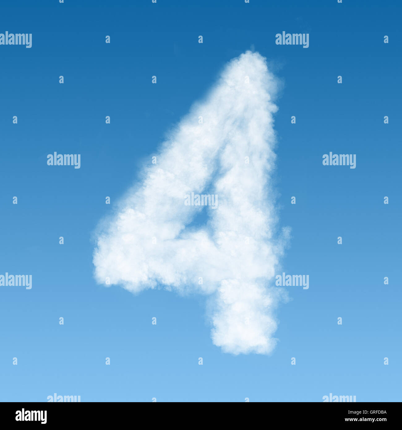 number four made of white clouds on blue background, not render ...
