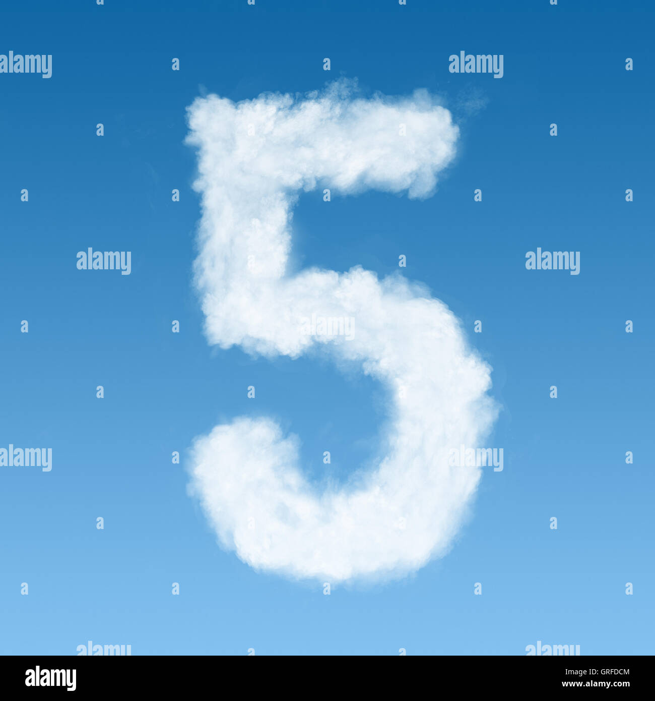 number five made of white clouds on blue background, not render ...