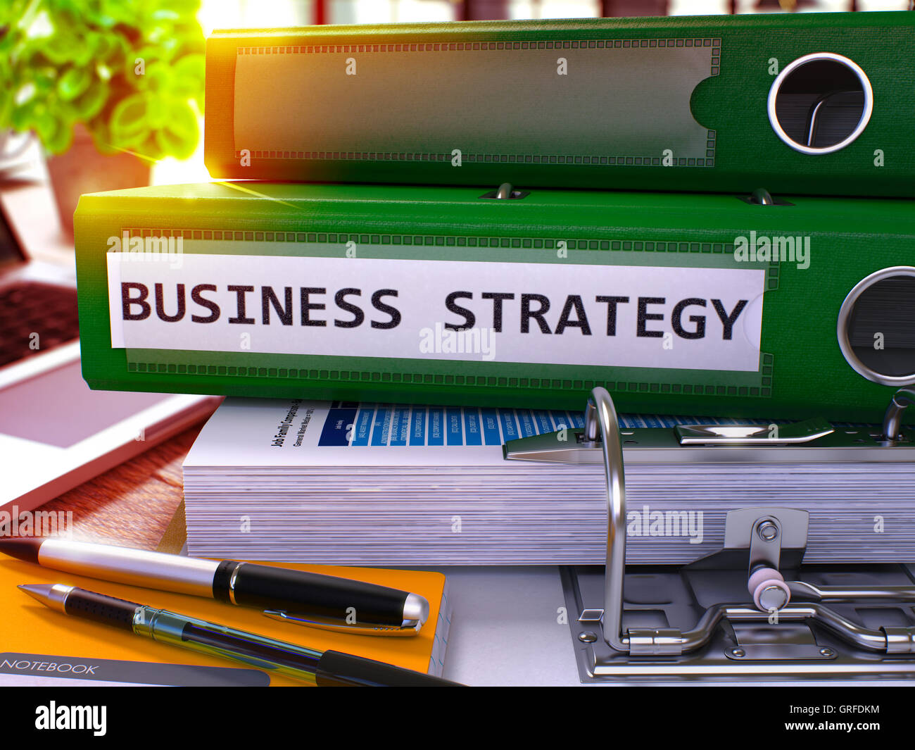 Business Strategy on Green Office Folder. Toned Image. 3D Render Stock ...