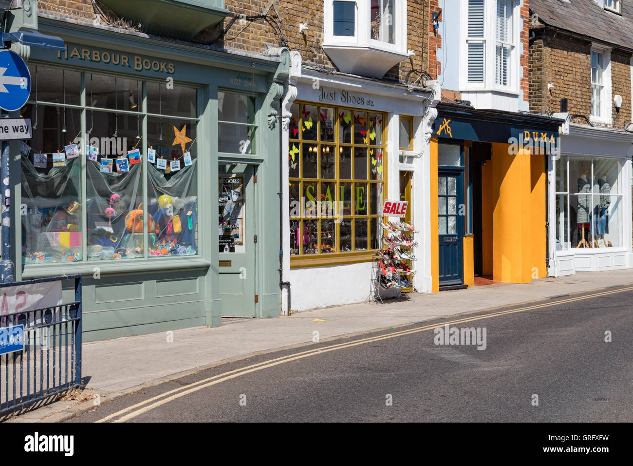 Attractive shops on Harbour Street, Whitstable, Kent, UK Stock Photo ...