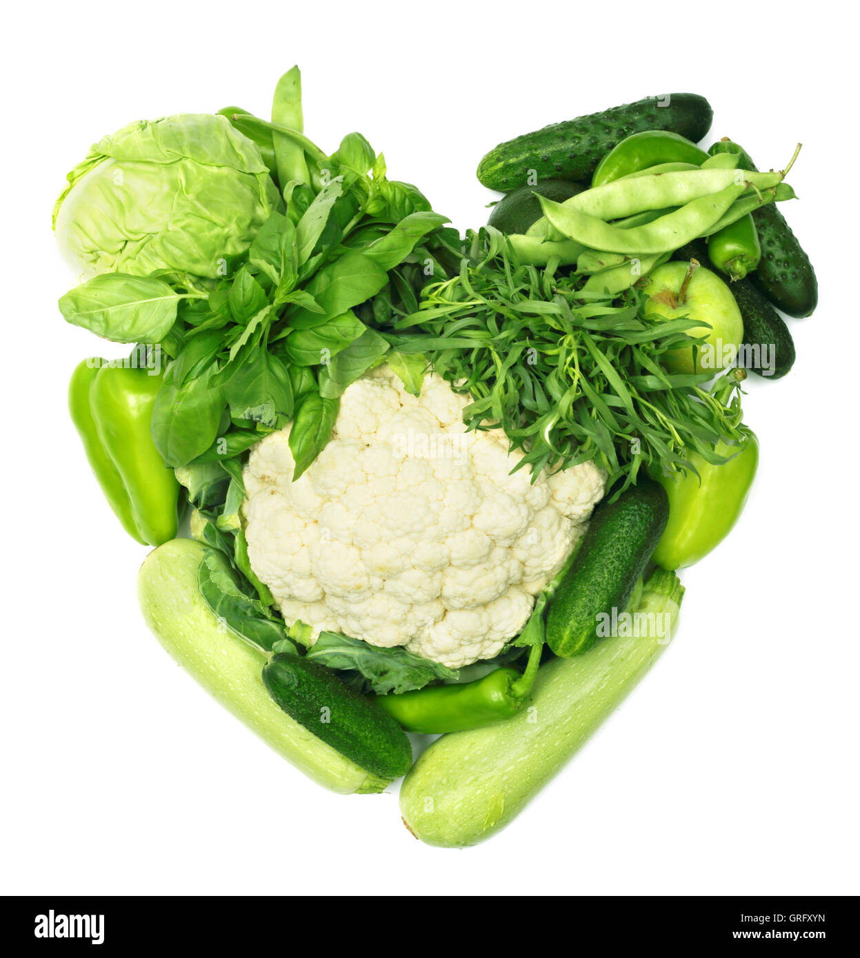 Pile of vegetables shaped as heart isolated on white background Stock ...