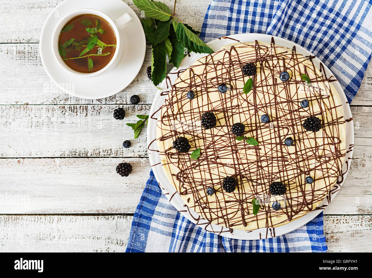 Chocolate Cake "Bird's milk". Top view Stock Photo - Alamy