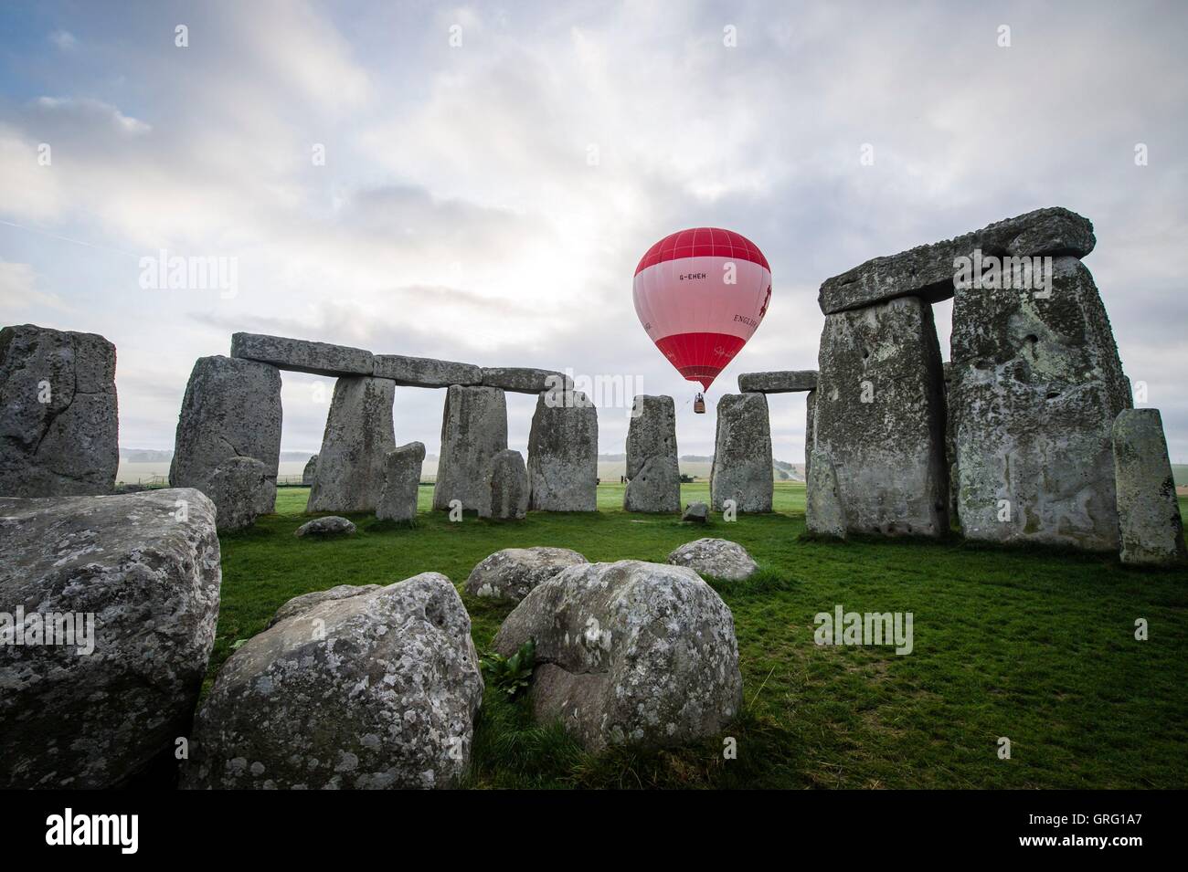 A hot air balloon above Stonehenge, Wiltshire, where the UNESCO World ...