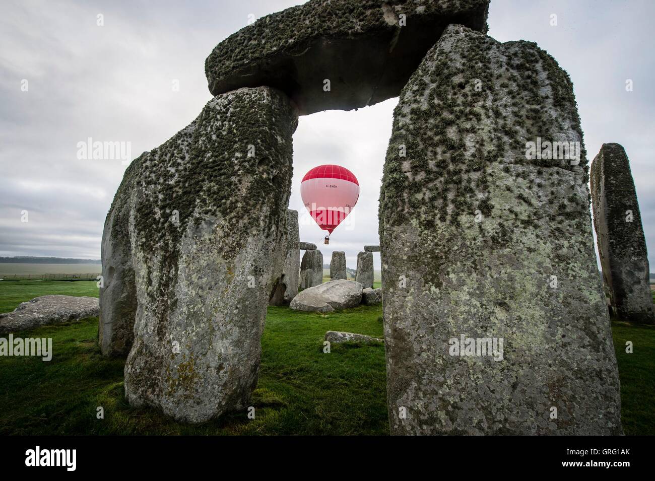 A hot air balloon above Stonehenge, Wiltshire, where the UNESCO World ...