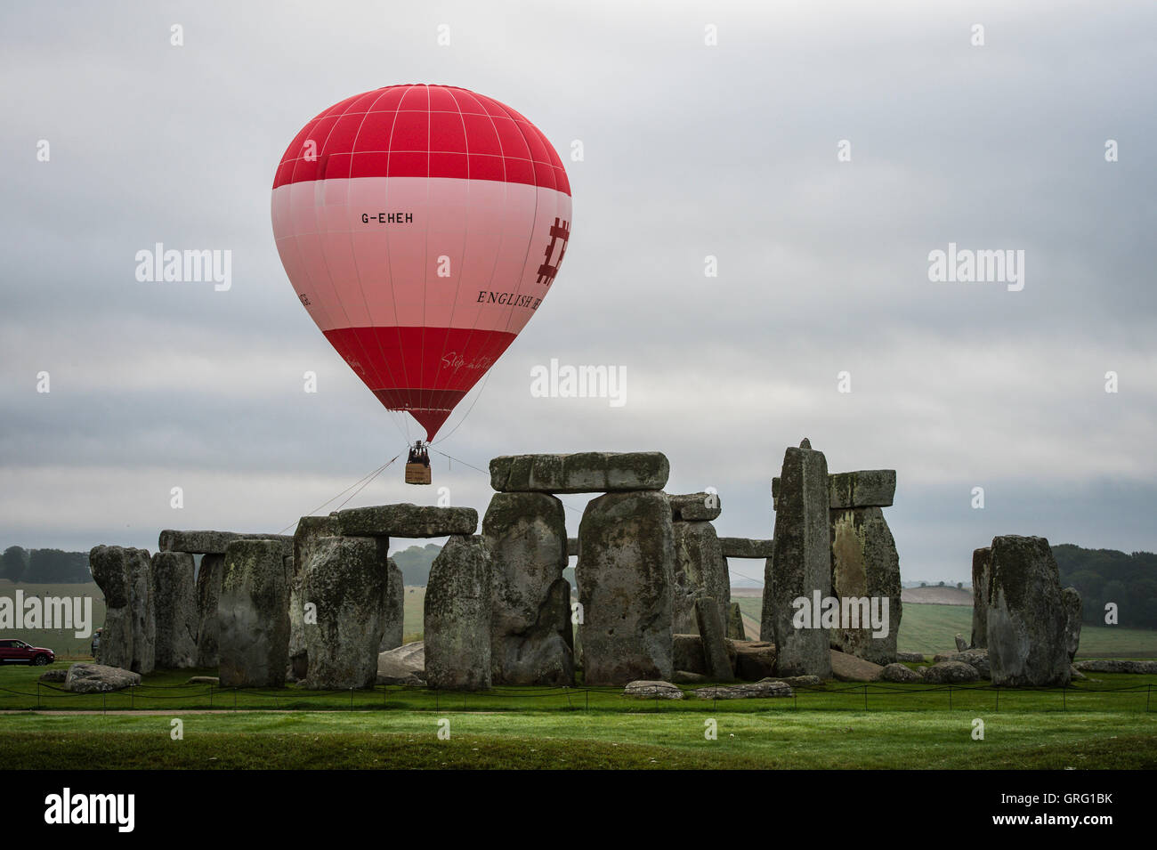 A hot air balloon above Stonehenge, Wiltshire, where the UNESCO World ...