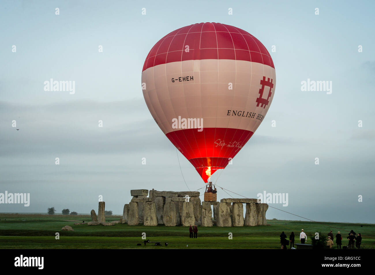 A hot air balloon above Stonehenge, Wiltshire, where the UNESCO World ...