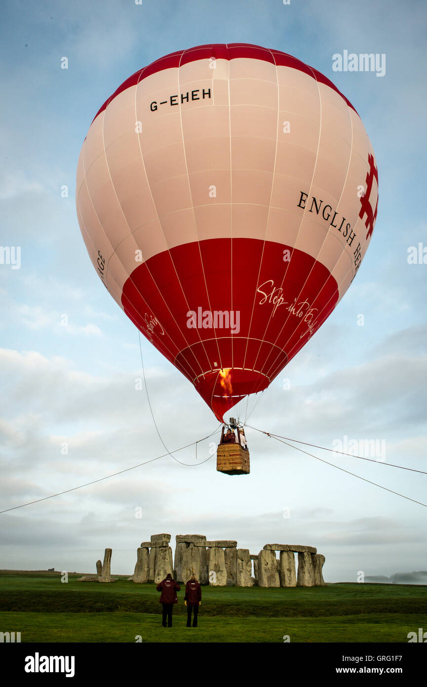 A hot air balloon above Stonehenge, Wiltshire, where the UNESCO World ...