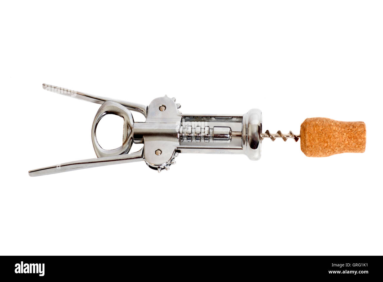 Corkscrew for wine and cork isolated on a white background Stock Photo ...