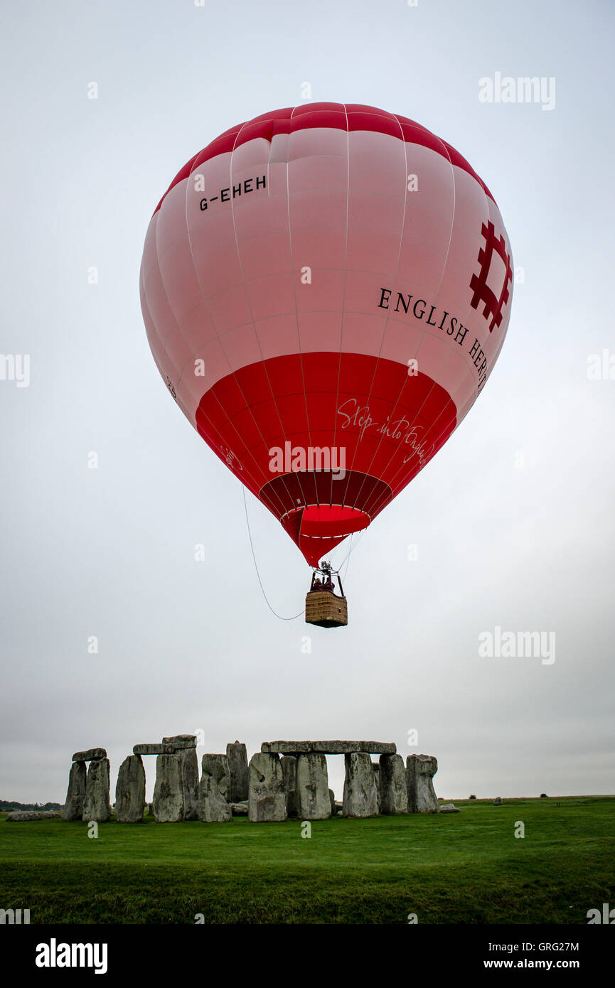 A hot air balloon above Stonehenge, Wiltshire, where the UNESCO World ...