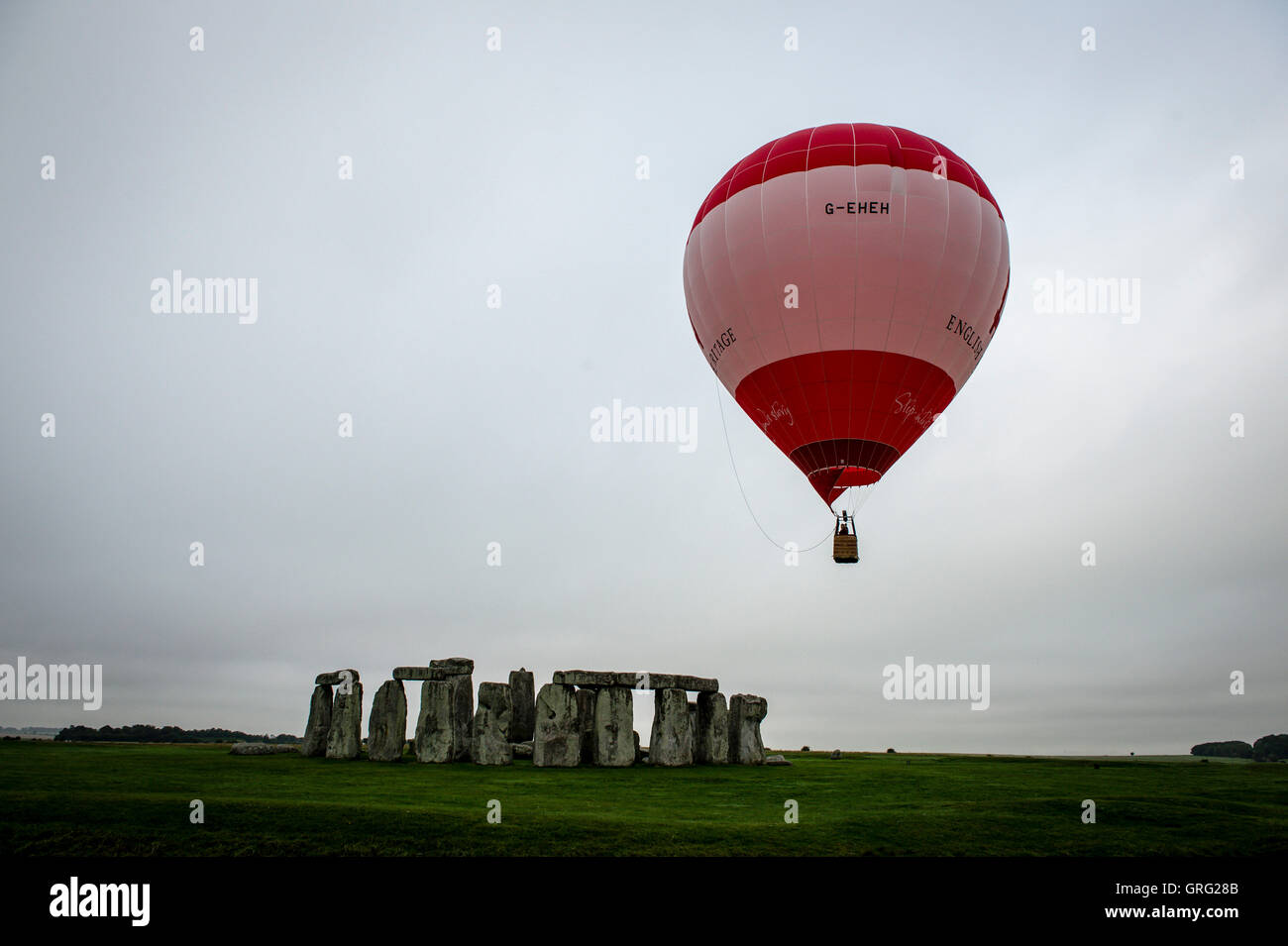 A hot air balloon above Stonehenge, Wiltshire, where the UNESCO World ...