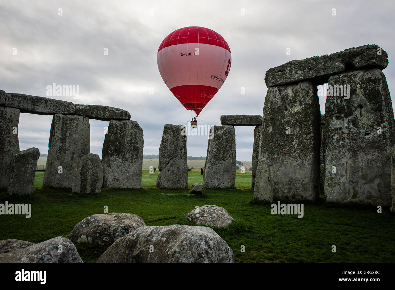 A hot air balloon above Stonehenge, Wiltshire, where the UNESCO World ...