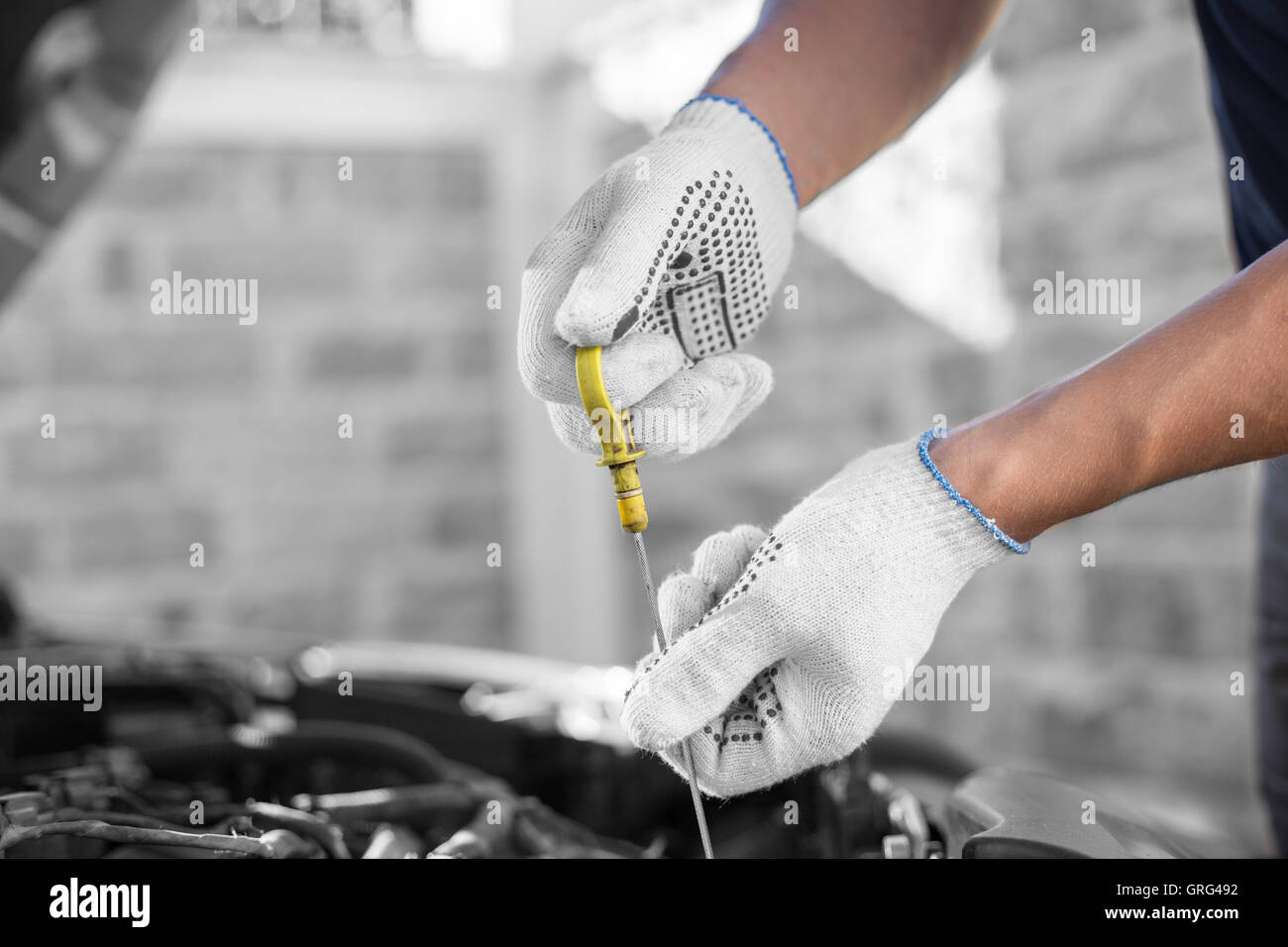 Car mechanic checking oil level hi-res stock photography and images - Alamy