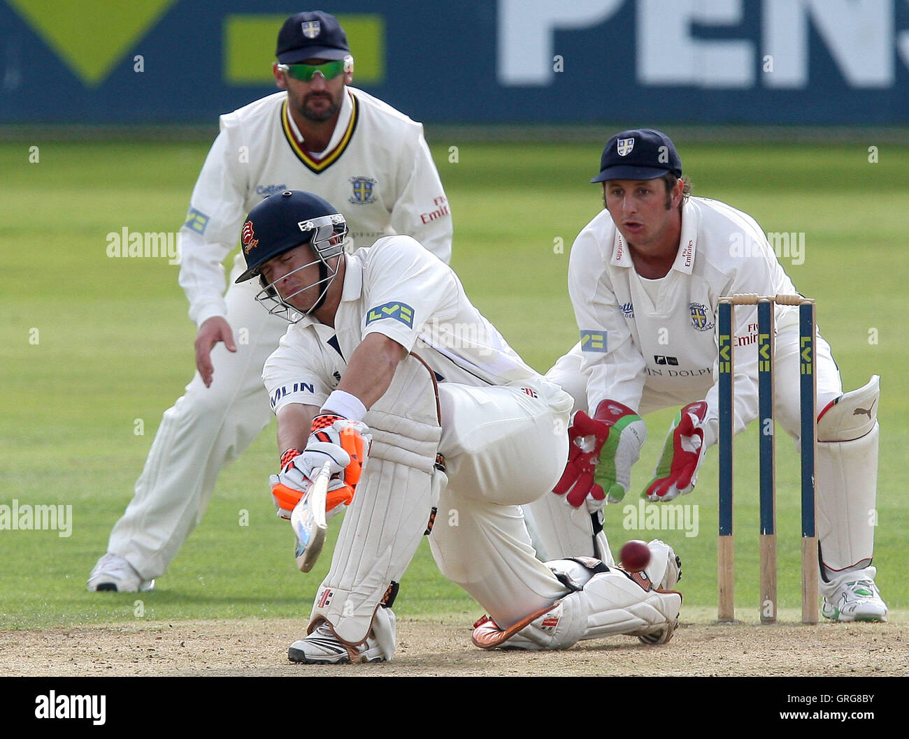 Jaik Mickleburgh in batting action for Essex as Phil Mustard looks on ...