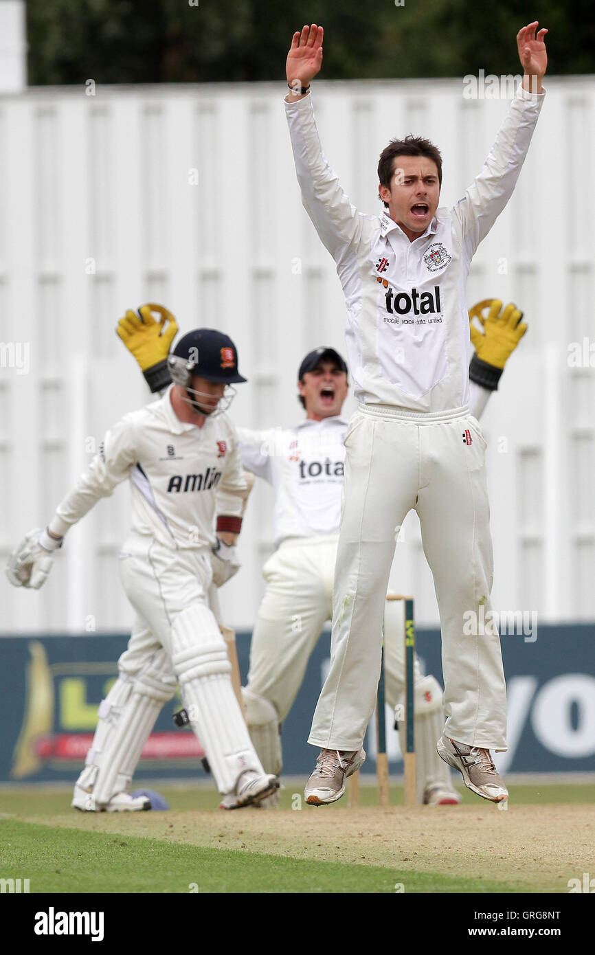Jack Taylor of Gloucestershire appeals for the wicket of Adam Wheater ...