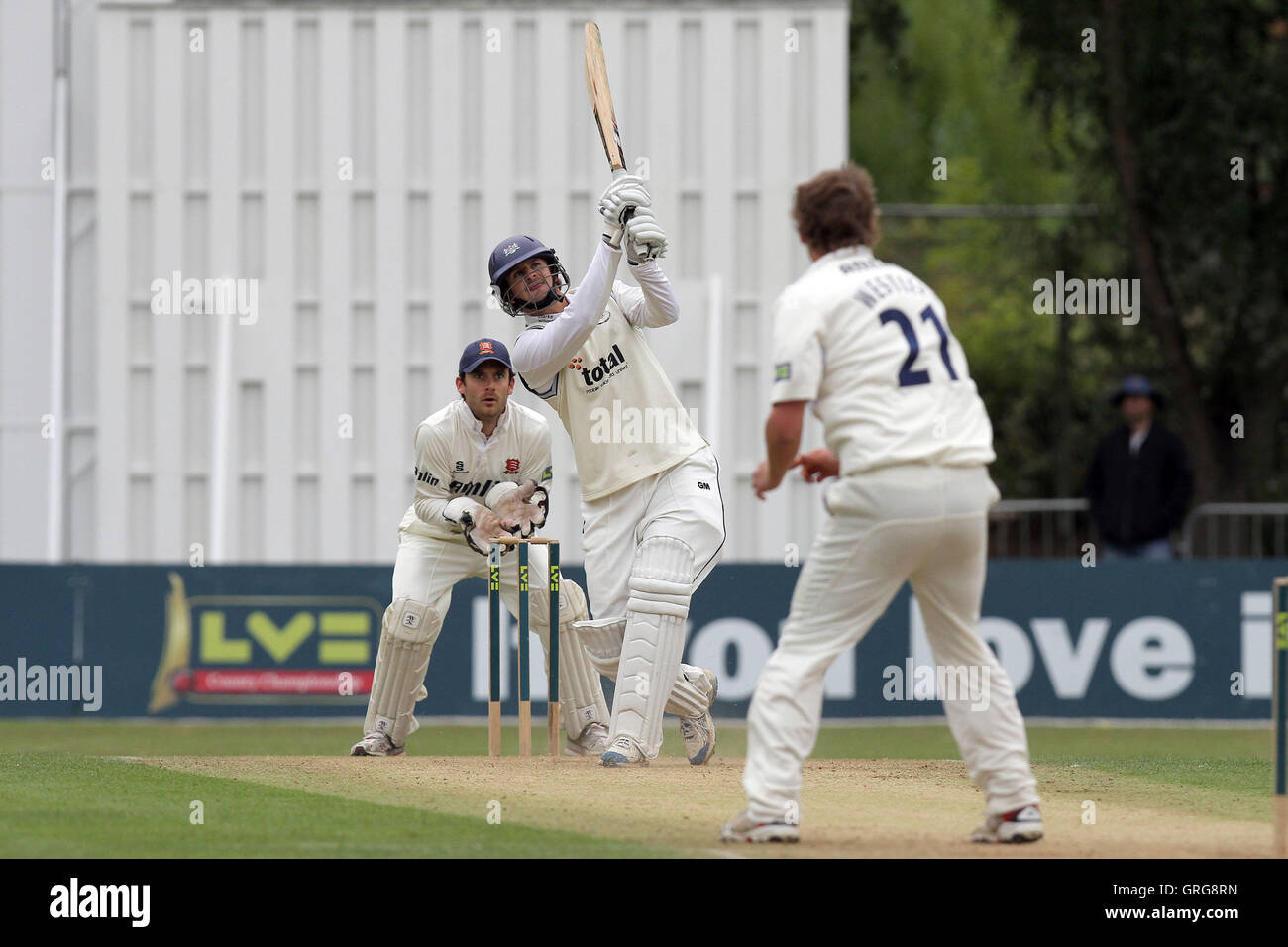 Alex Gidman hits six runs for Gloucestershire off of the bowling of Tom ...