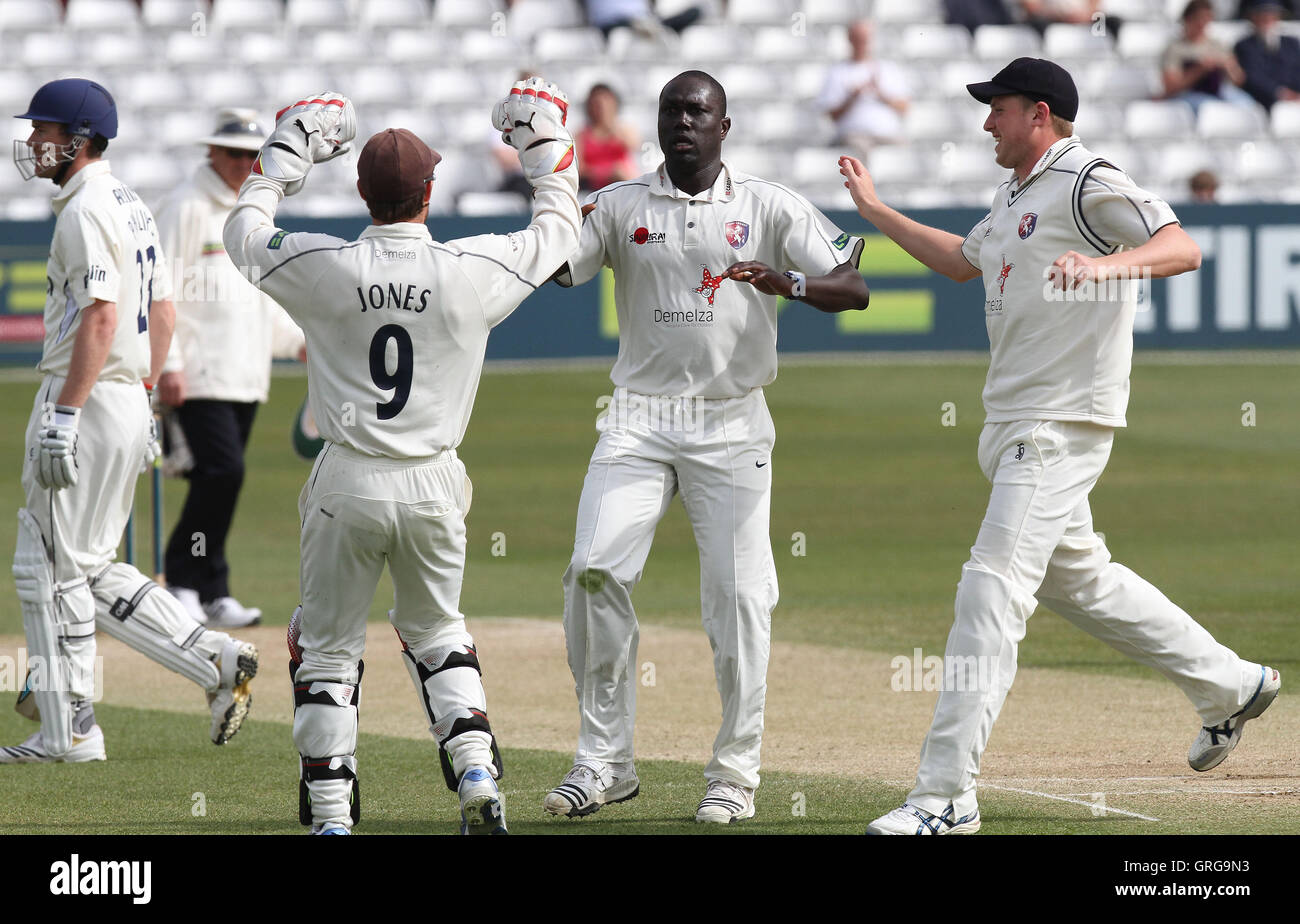 Robbie Joseph of Kent celebrates the wicket of Essex batsman Tim ...