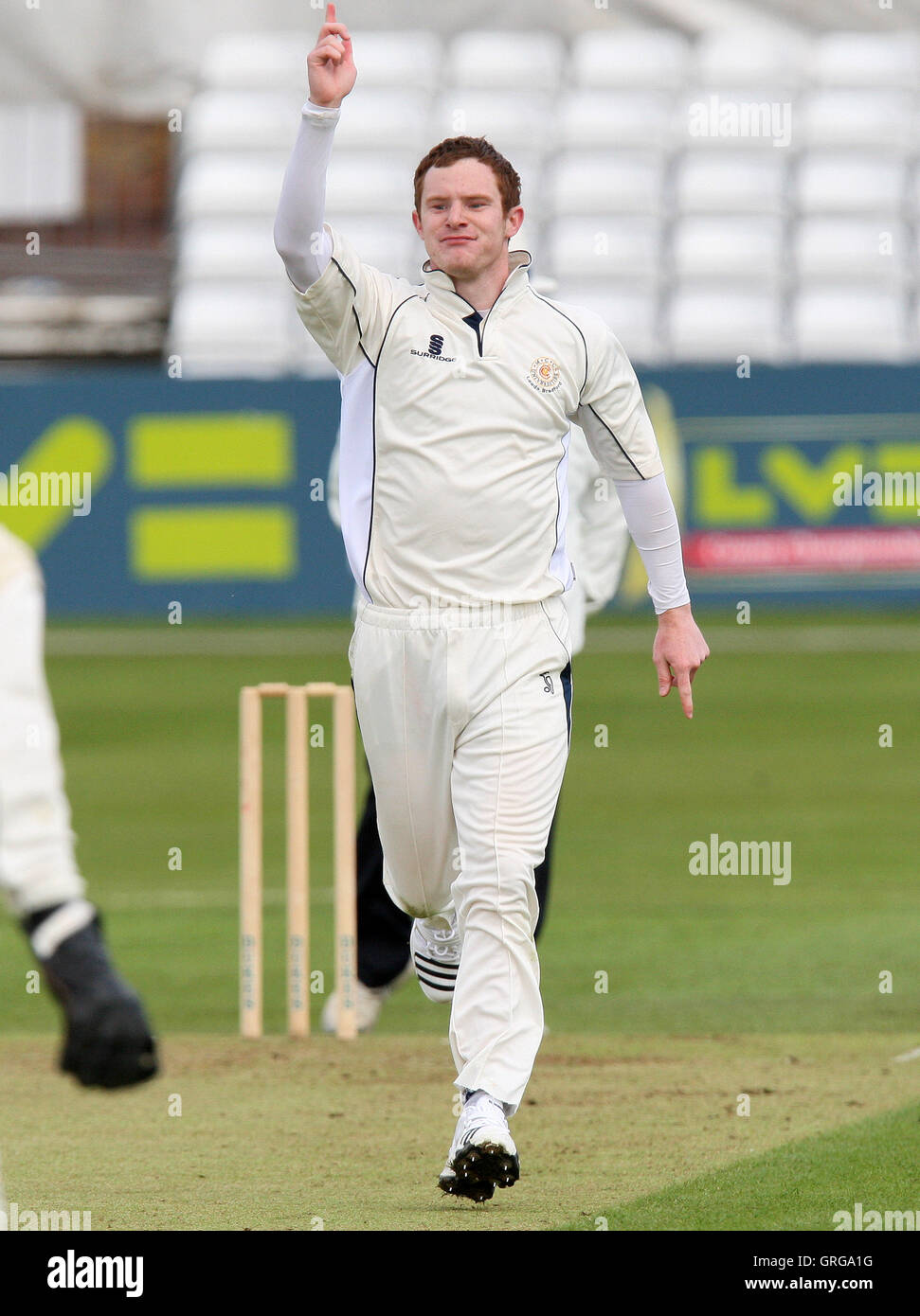 Rick Moore of Leeds/Bradford UCCE celebrates the wicket of John ...