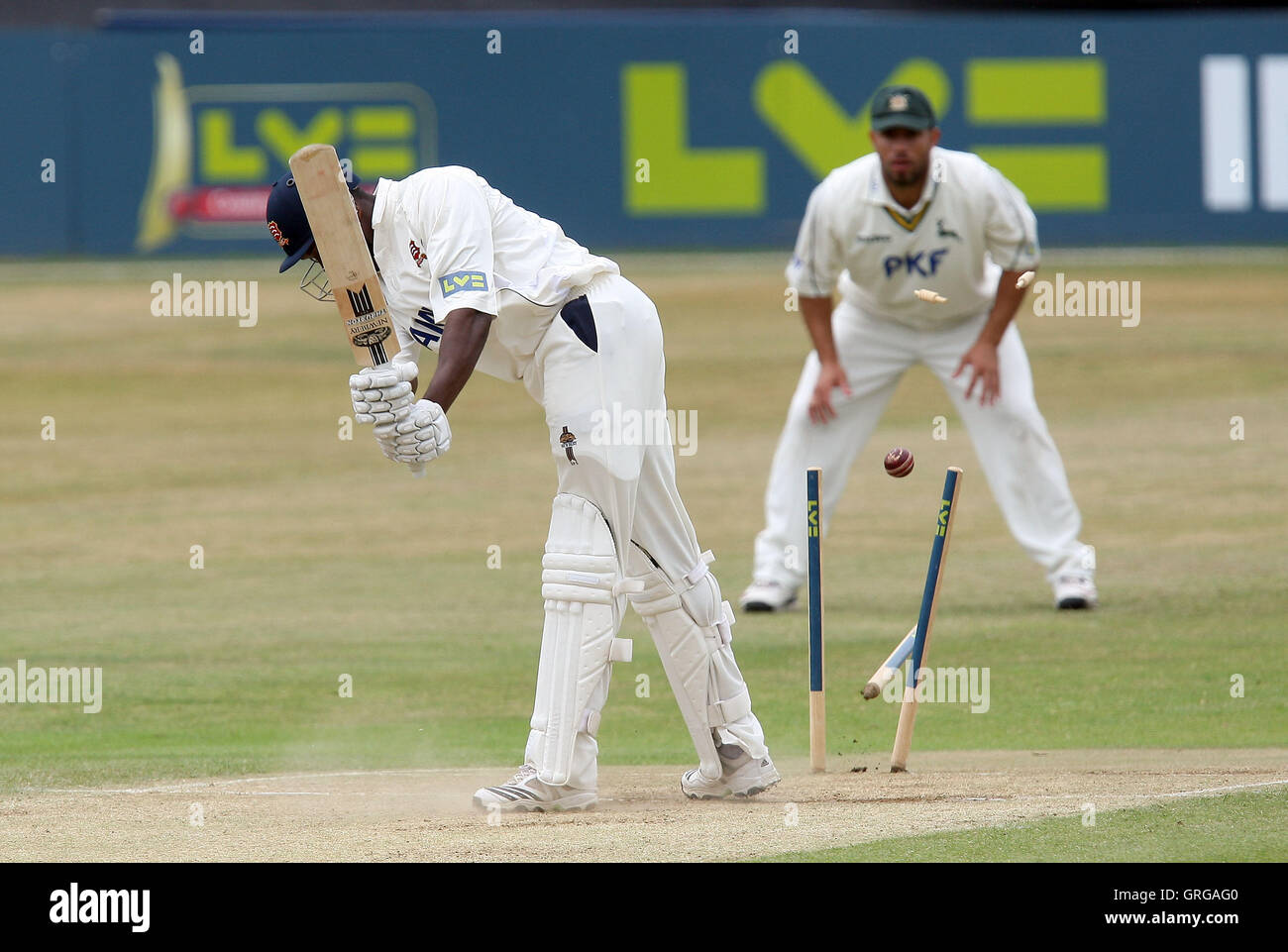 Maurice Chambers of Essex is clean bowled by Charlie Shreck as Andre ...