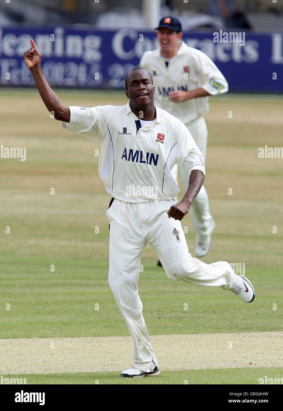 Maurice Chambers of Essex celebrates the wicket of Mark Wagh - Essex ...