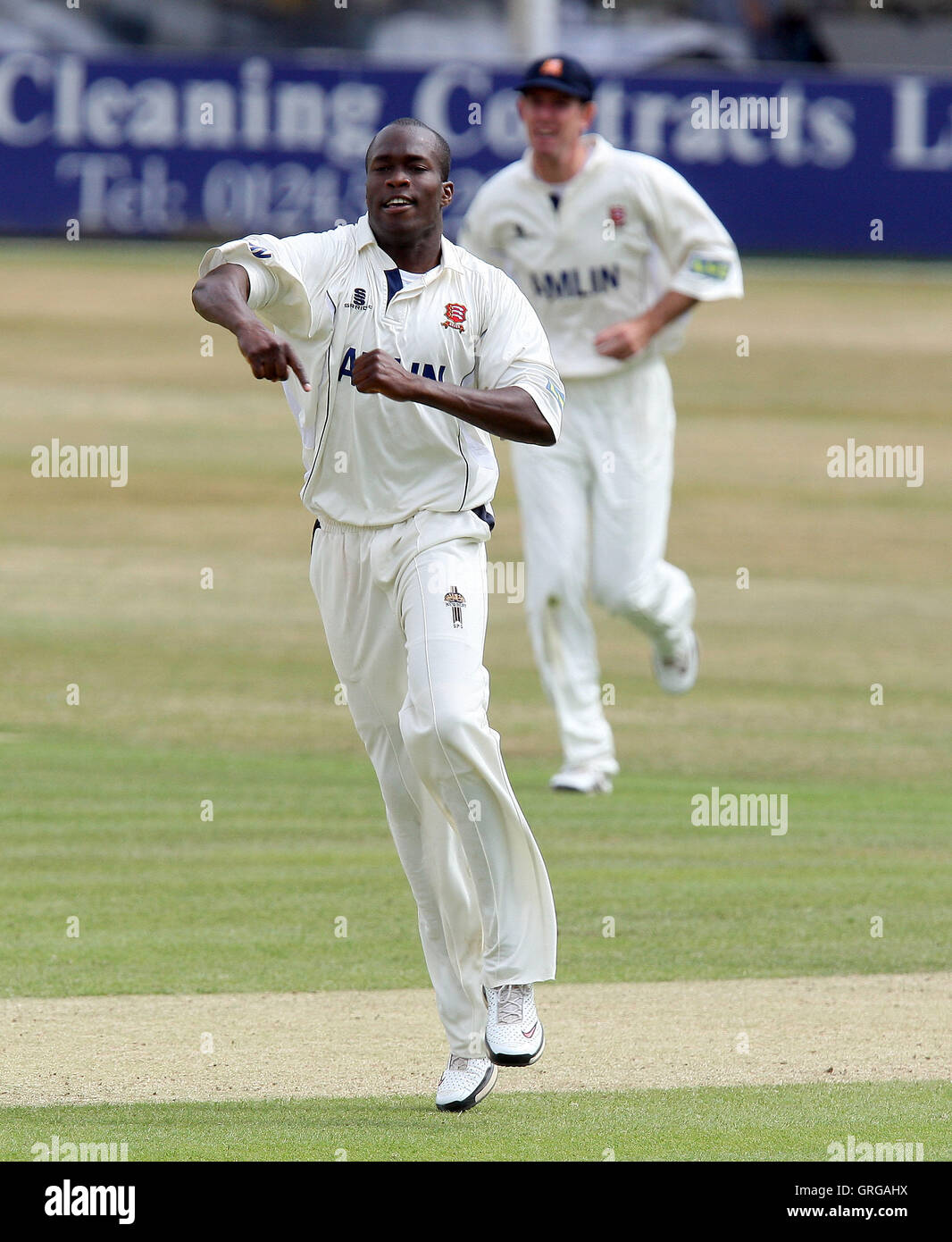 Maurice Chambers of Essex celebrates the wicket of Mark Wagh - Essex ...