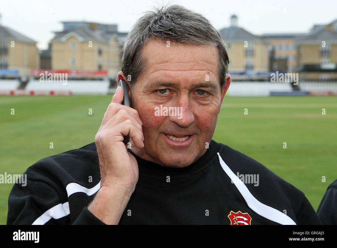 Graham Gooch takes a phone call during Press Day - Essex CCC Press Day ...
