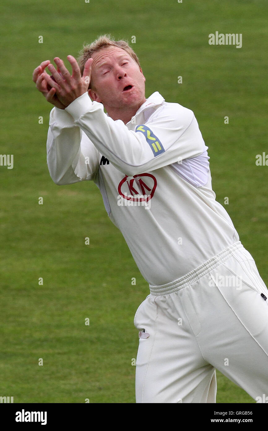 Gareth Barry of Surrey takes a catch to dimisss Jaik Mickleburgh ...