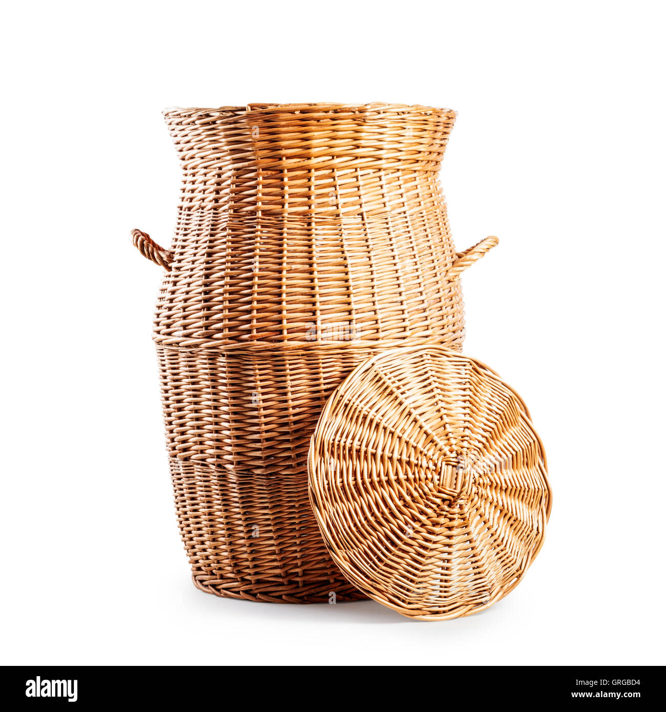 Laundry basket with lid. Open empty wicker clothes box. Object isolated ...