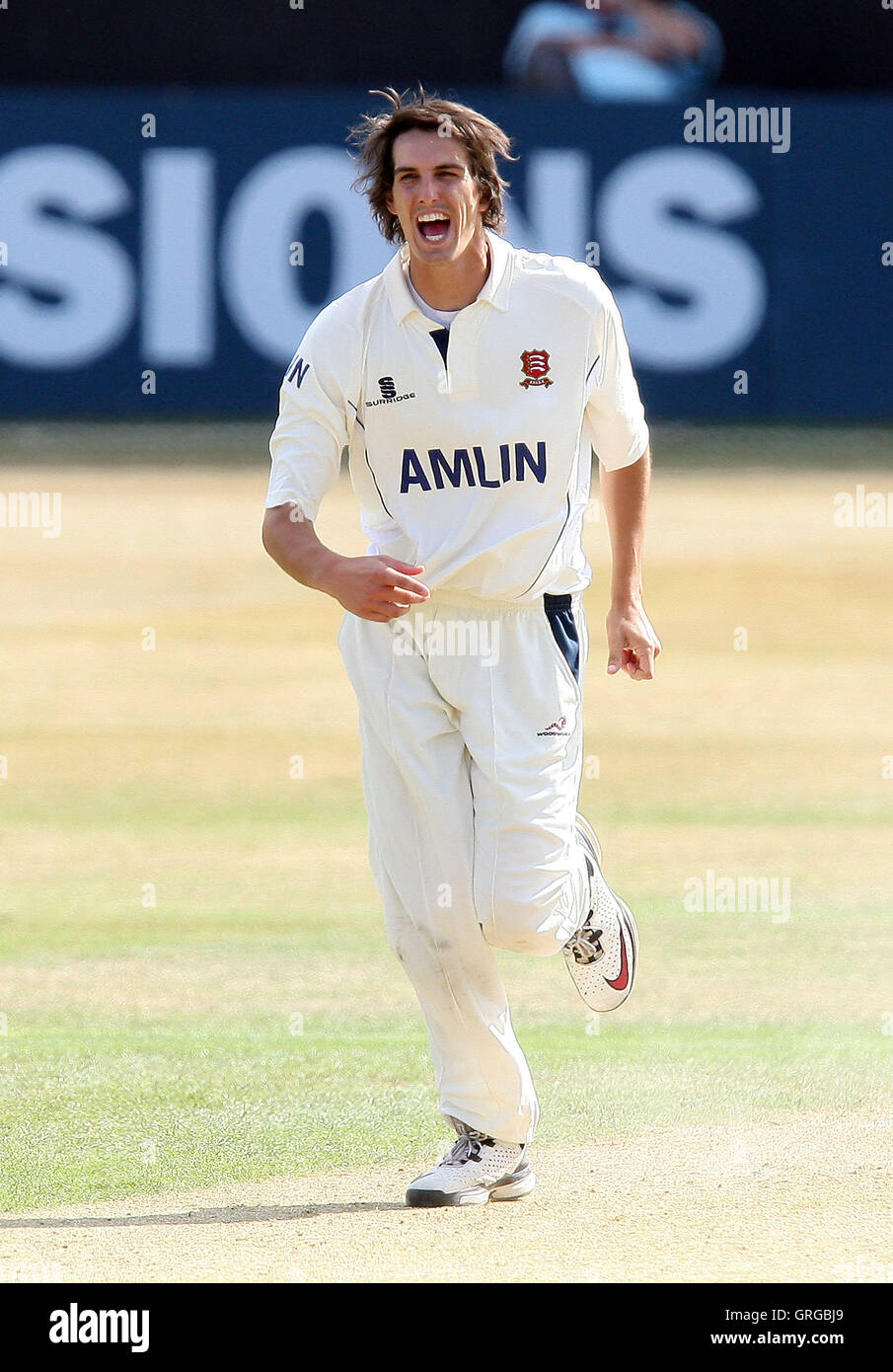 Chris Wright of Essex celebrates the wicket of Adam Lyth - Essex CCC vs ...