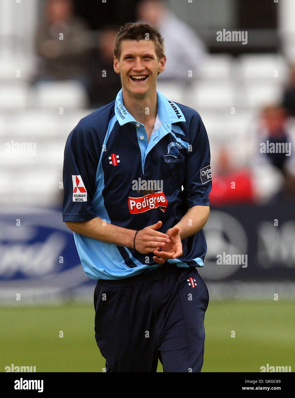 David Payne of Gloucestershire celebrates the wicket of Jaik ...