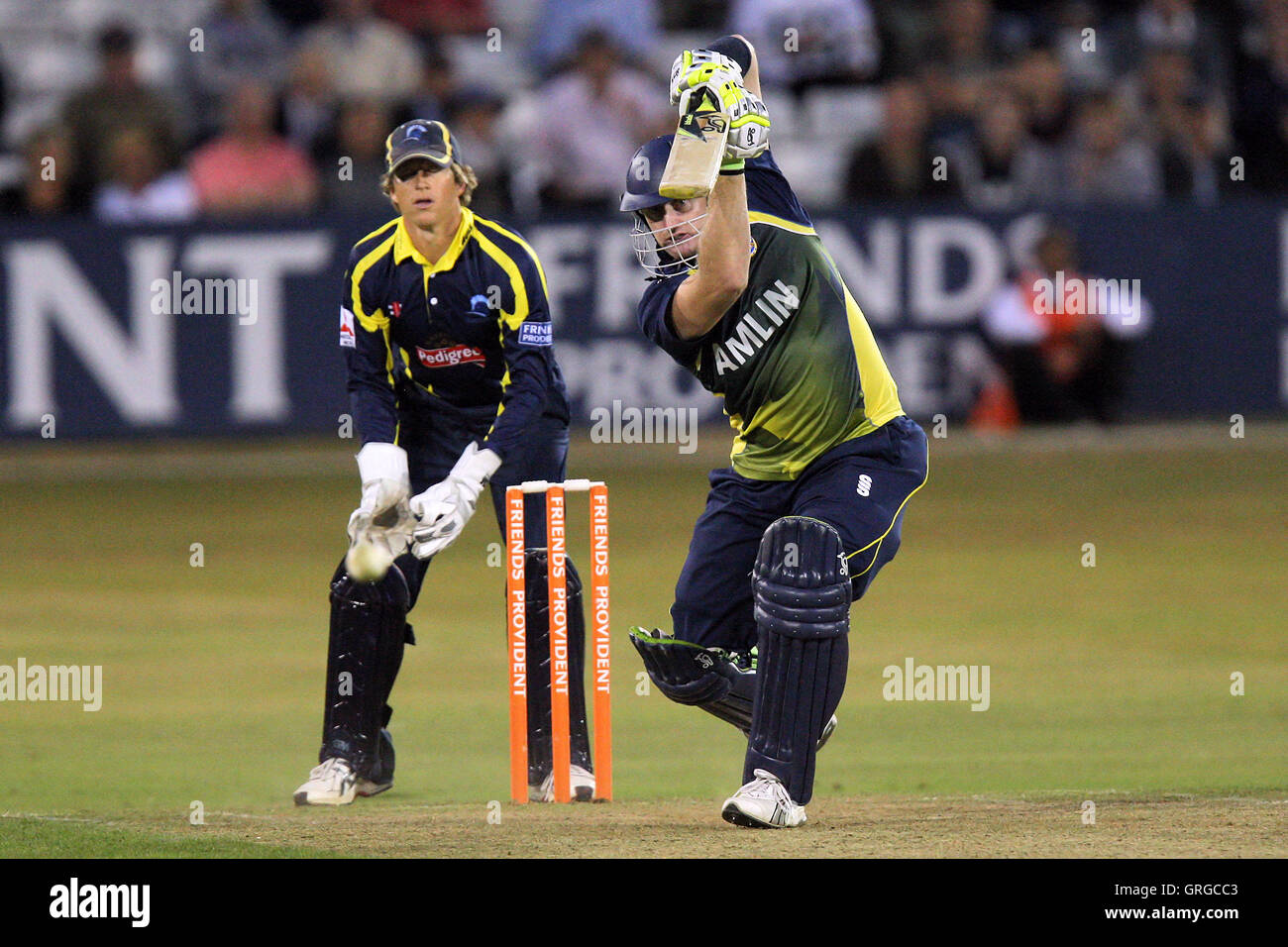 Scott Styris in batting action for Essex as Jonathan Batty looks on ...