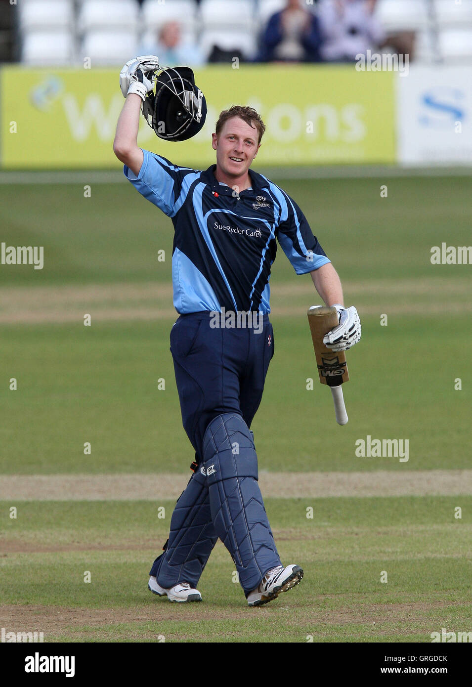 Andrew Gale of Yorkshire celebrates scoring 100 runs - Essex Eagles vs ...
