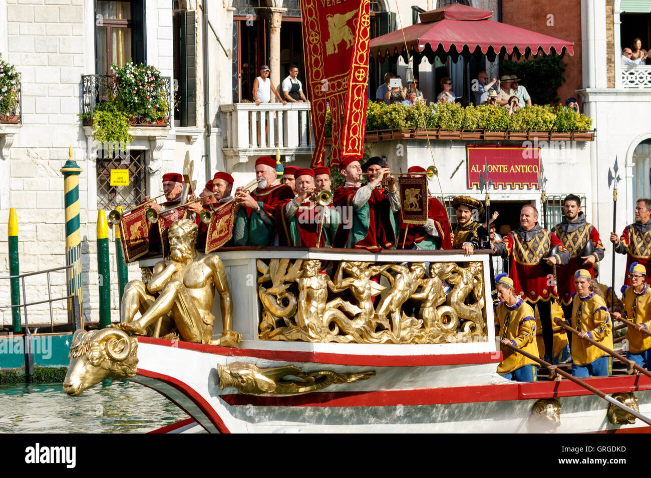 Venice, Italy - September 4, 2016: Historical ships open the Regata ...