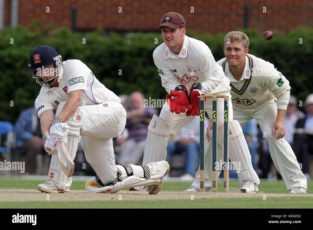Jaik Mickleburgh of Essex plays the sweep shot as Steven Davies and ...