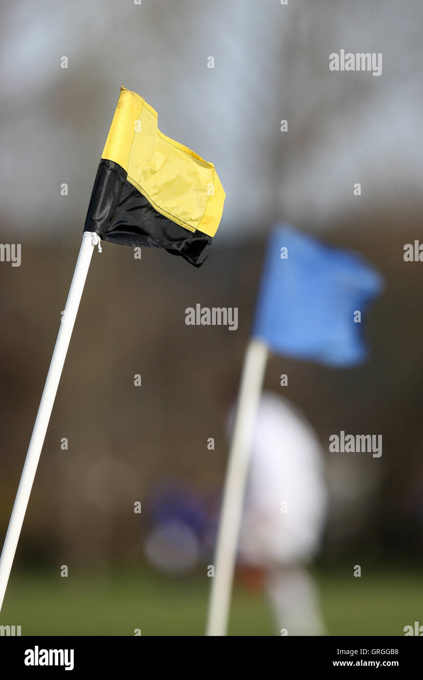 Sunday football corner flags are seen on a windy morning at Hackney ...