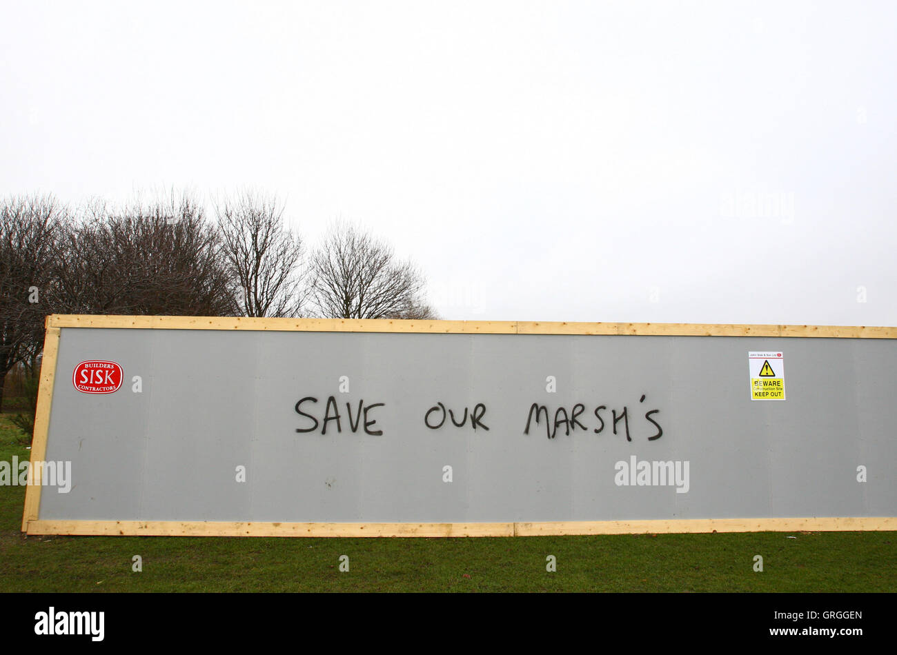 Graffiti is seen on the South Marsh at Hackney "Save our Marsh's (sic ...