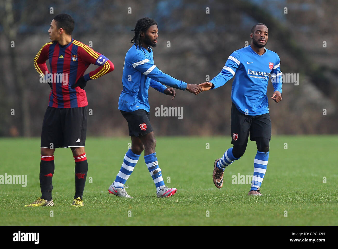 Highfield celebrate their second goal - Highfield (blue) vs FC Bartlett ...