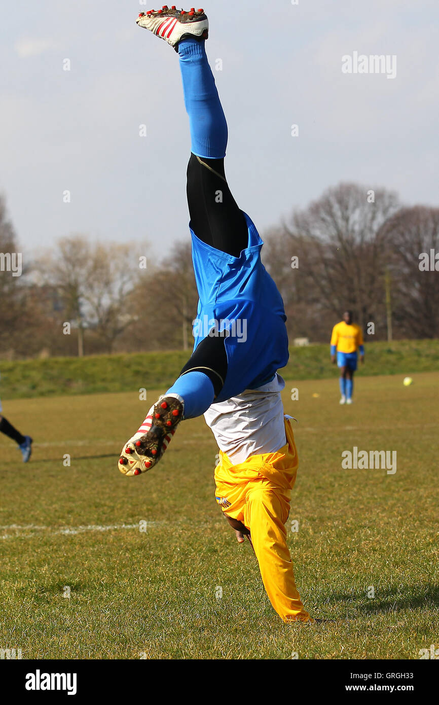Mile End celebrate their second goal during Highfield (red/black) vs ...