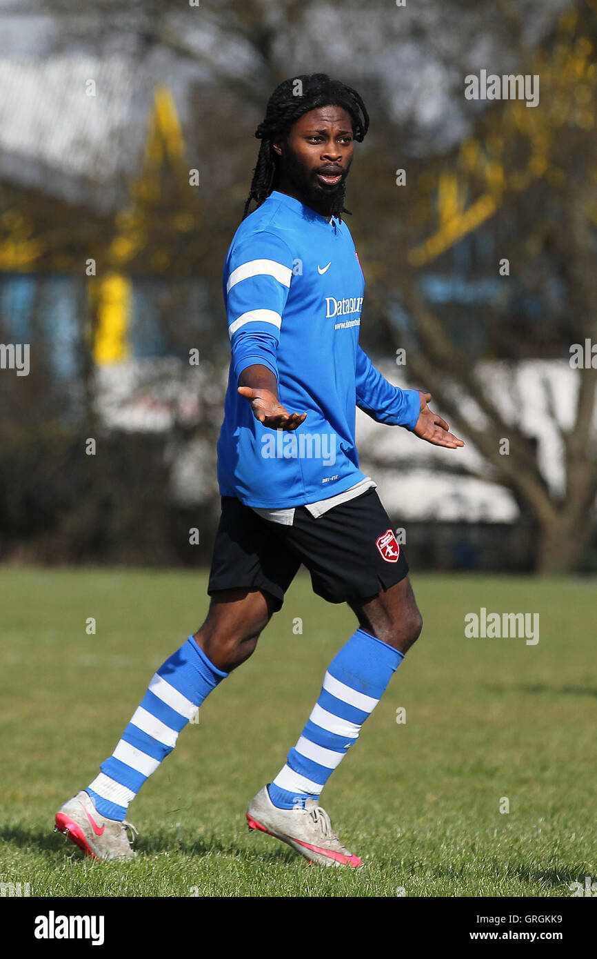 Highfield score their third goal and celebrate - Highfield (blue) vs ...