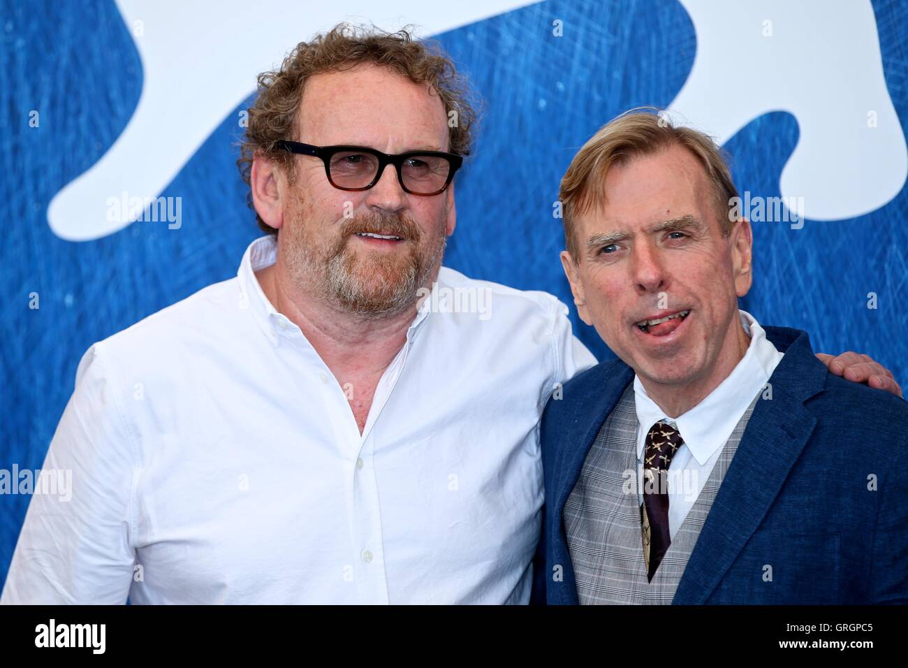 Venice, Italy. 7th Sep, 2016. Actor Colm Meaney (L) and Timothy Spall ...