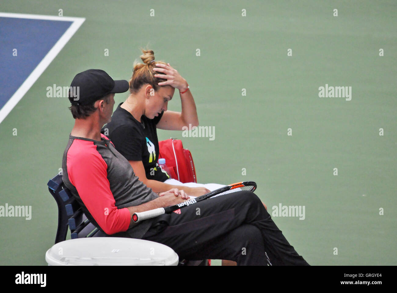 Flushing Meadows, New York. September 6, 2016. Simona Halep sitting ...